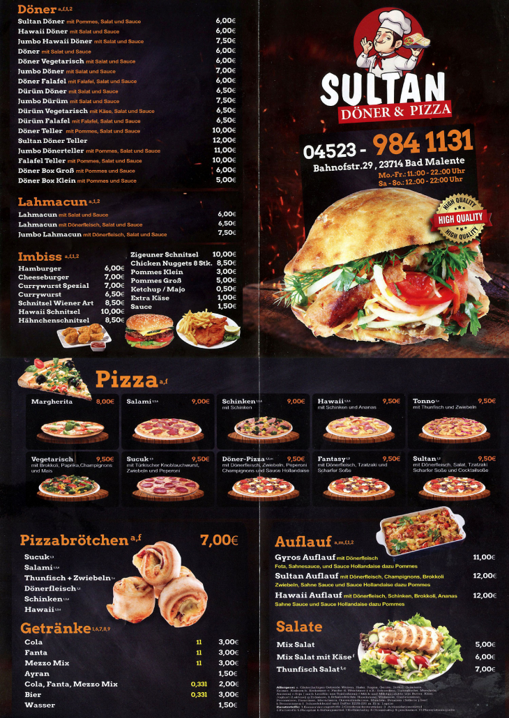 Speisekarte | Sultan Döner & Pizza Malente